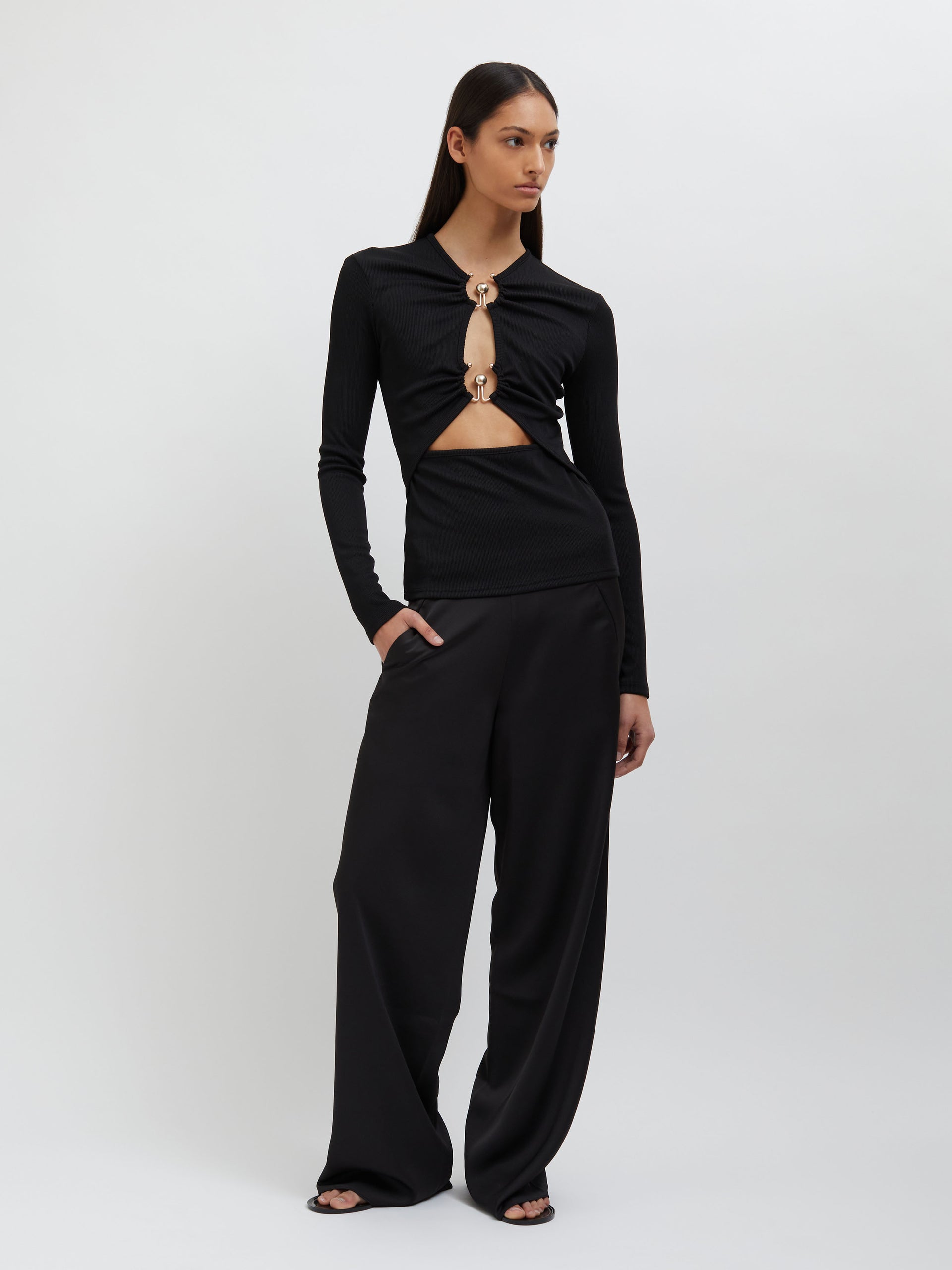 Christopher Esber | Orbit Ruched Long Sleeve Top Black