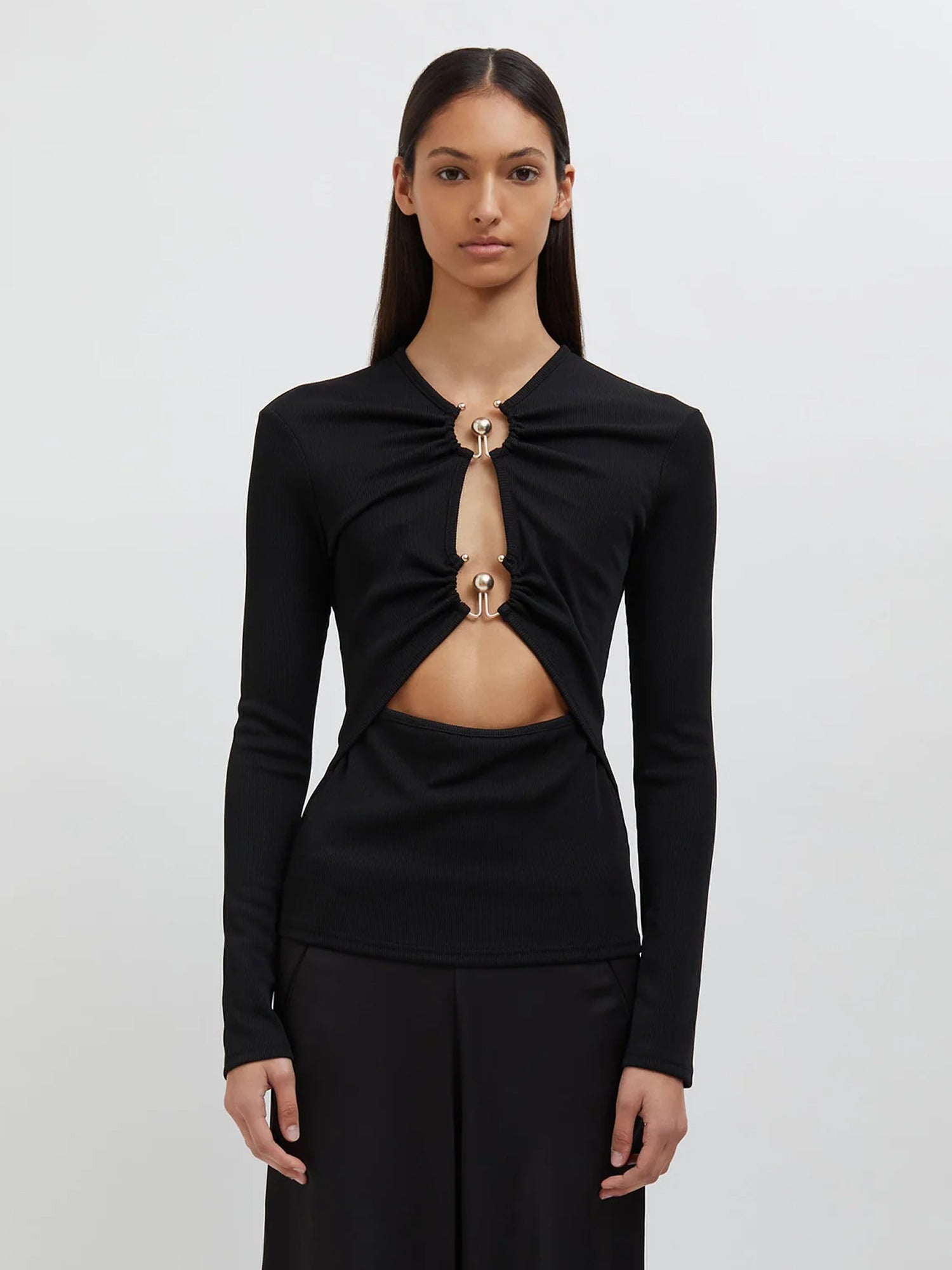 Christopher Esber | Orbit Ruched Long Sleeve Top Black